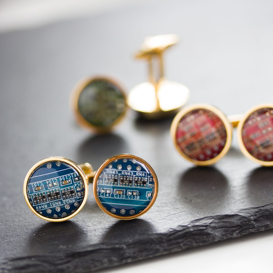 Circuit Board Cuff Links Geeky Computer Cufflinks Golden Toned, Resin ...