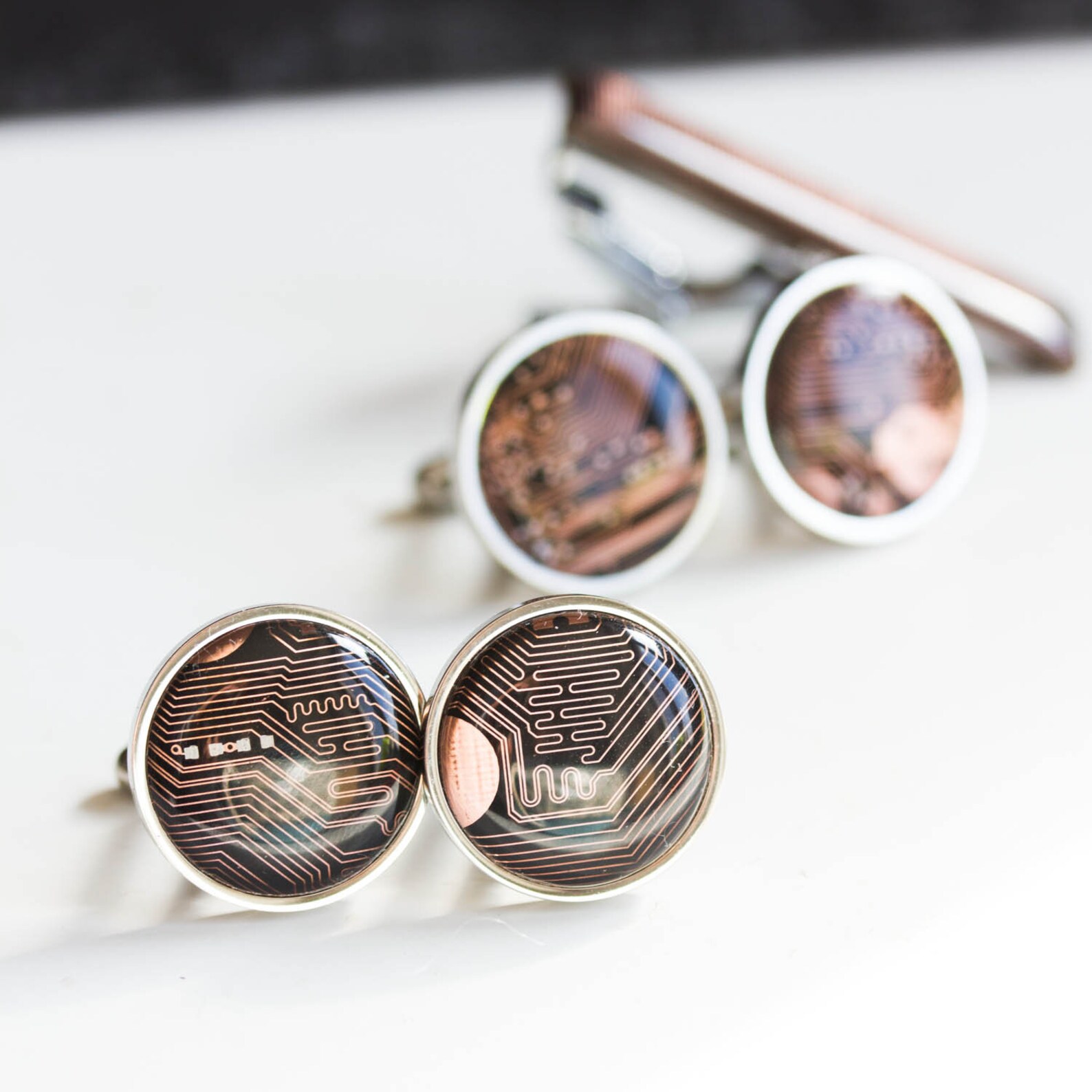 Black and Copper Cufflinks and Tie Clip Set - Unique Circuit Board ...