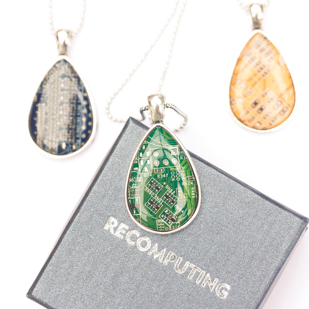 Drop Necklace Made With Recycled Circuit Board Recomputing - Etsy