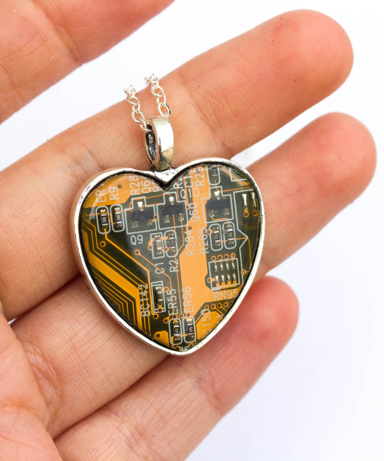 Geeky Heart Necklace Circuit Board Necklace Recycled - Etsy