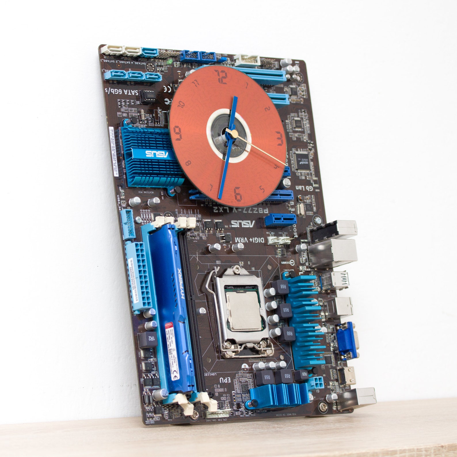 Wall Clock Made of Dark Brown Circuit Board With Bright Blue - Etsy