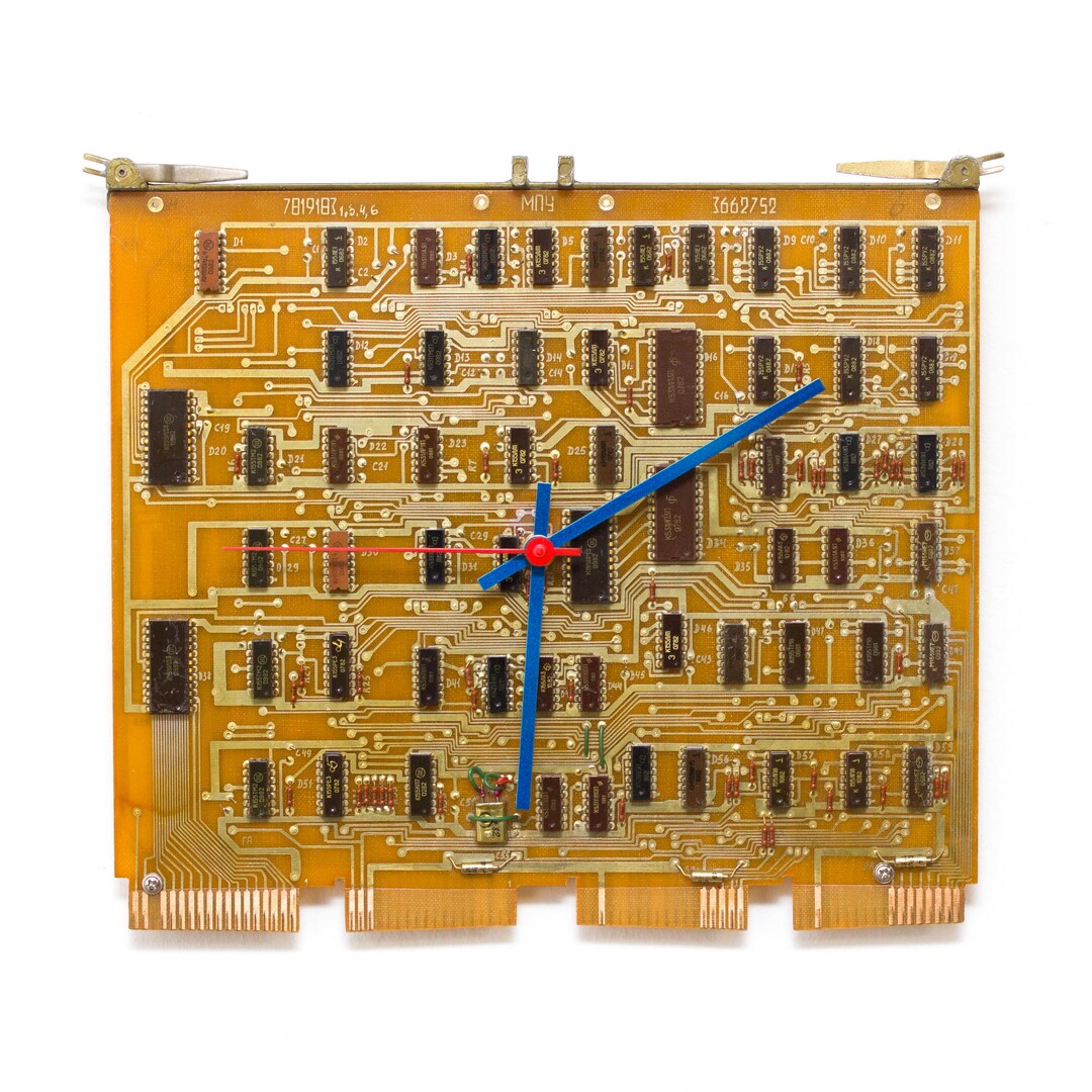 Unique Wall Clock, Recycled Vintage Motherboard, Yellow Circuit Board Wall Clock - C1735 - Etsy