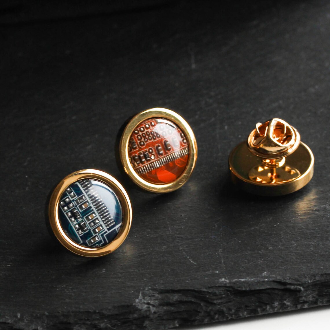 Round Circuit Board Pin Golden Pin Unique Techie Inspired - Etsy