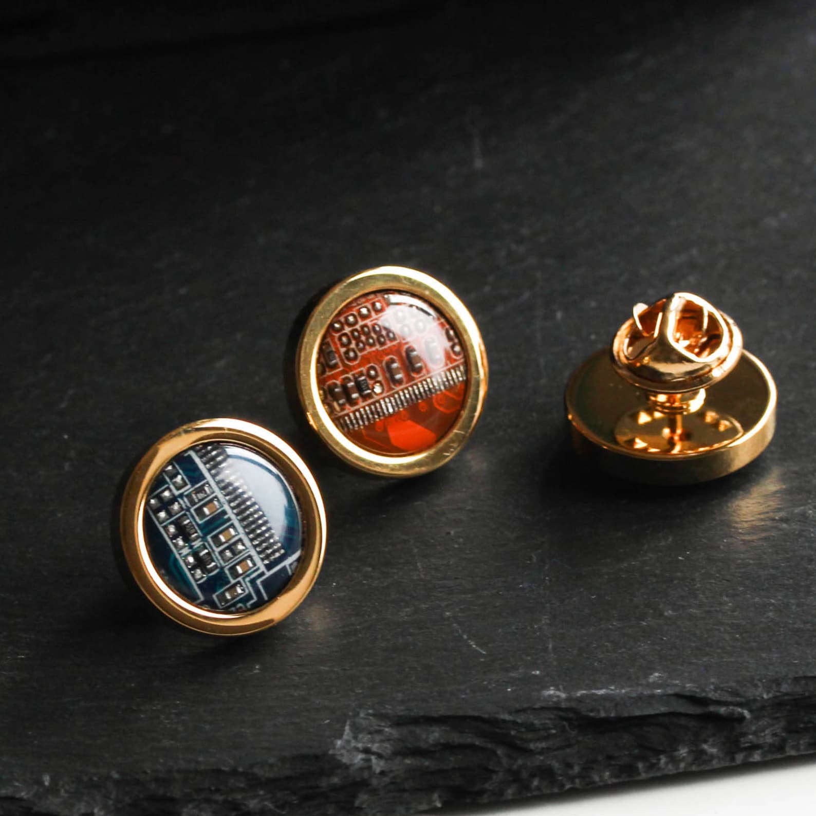 Round Circuit Board Pin Golden Pin Unique Techie Inspired - Etsy