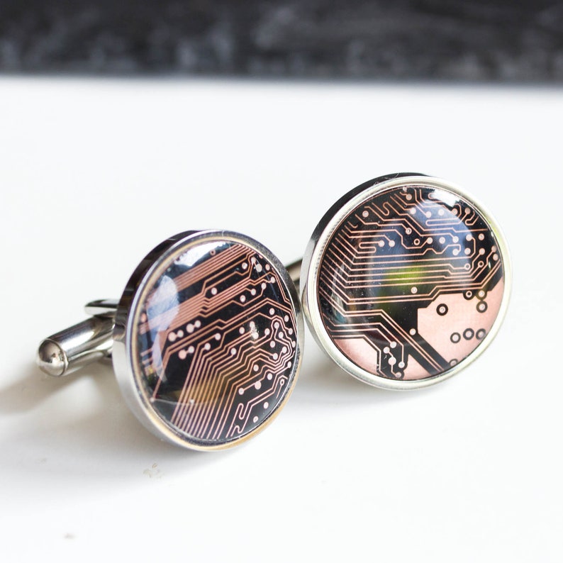Black and Copper Cufflinks in Stainless Steeel - Unique Circuit Board ...
