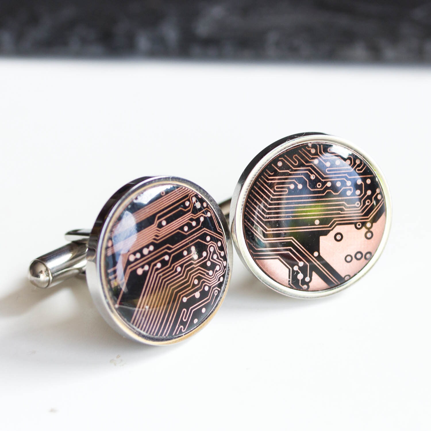 Black and Copper Cufflinks in stainless steeel unique | Etsy