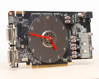 Desk Clock for Geeky Office Recycled Black Graphics Card - Etsy