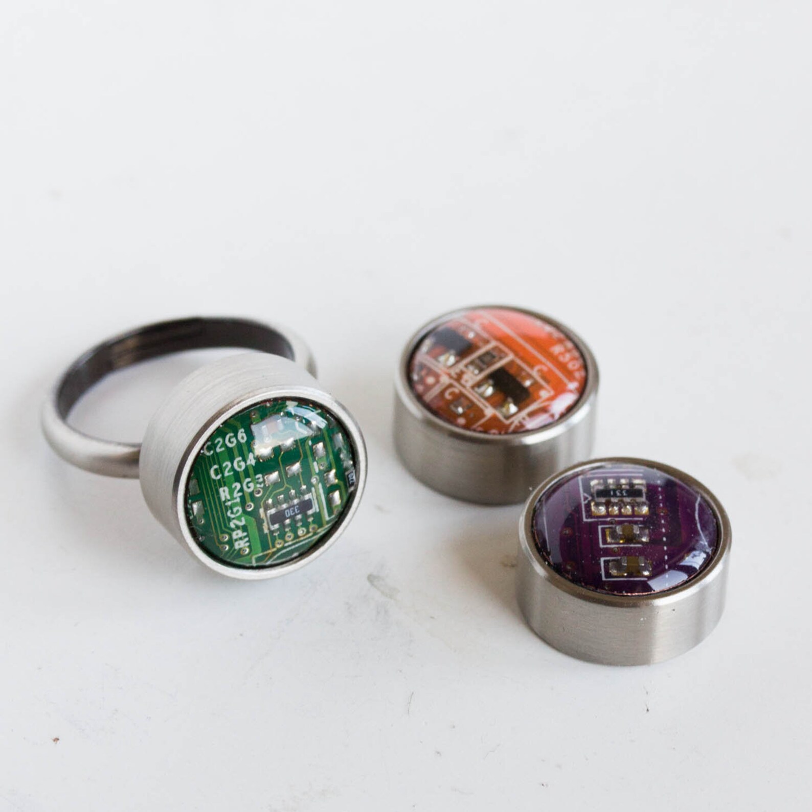 Ring with interchangeable buttons recycled circuit board | Etsy