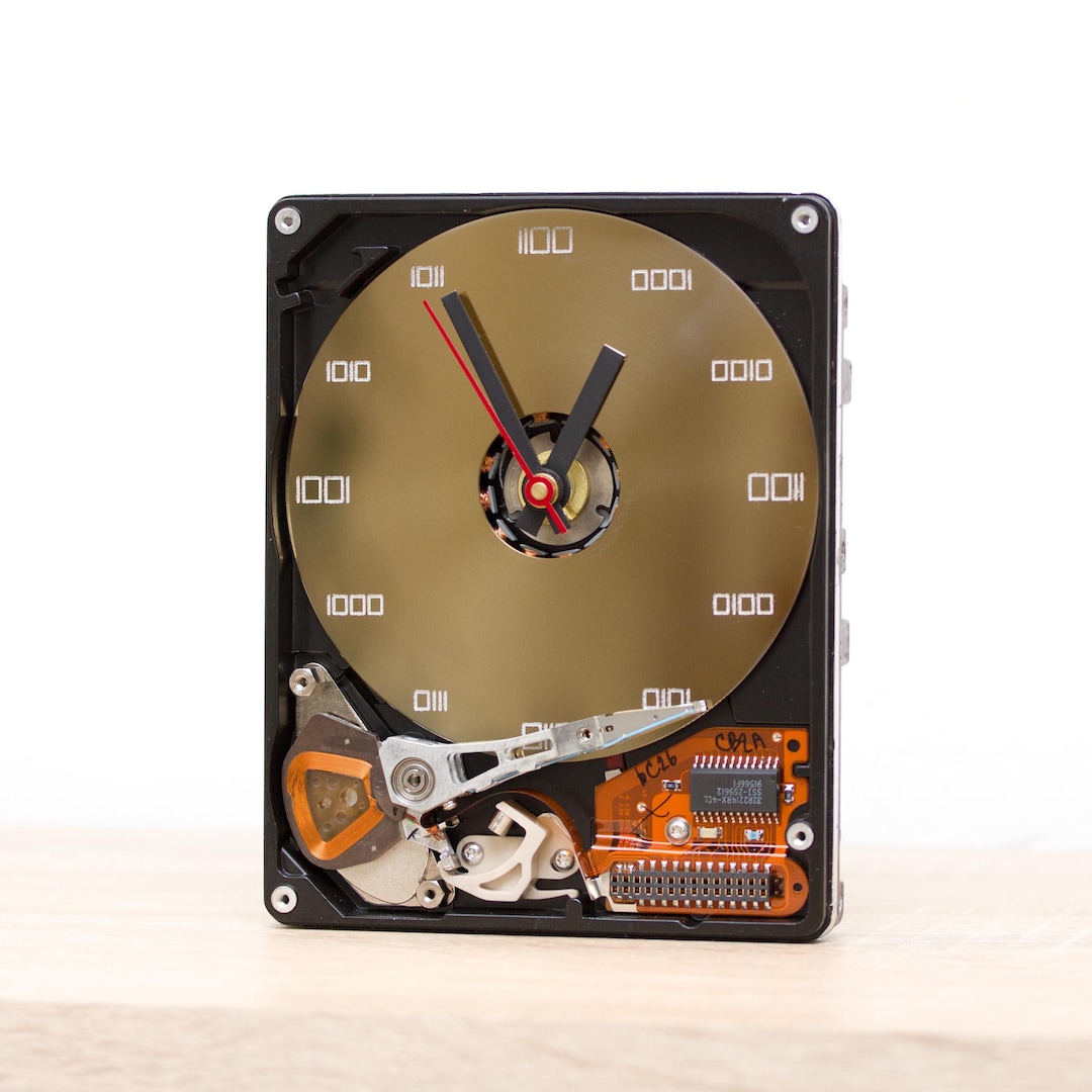 Desk Clock - Recycled Computer Hard Drive Clock, Small HDD Clock, Gift for Dad, Unique Gift for ...