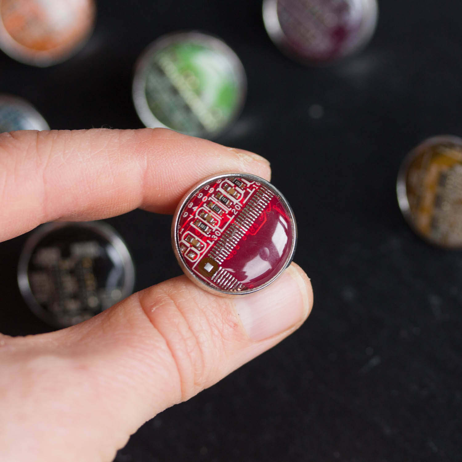 Unique Circuit Board Pin, 18mm Silver, Recycled Computer, Gift for ...