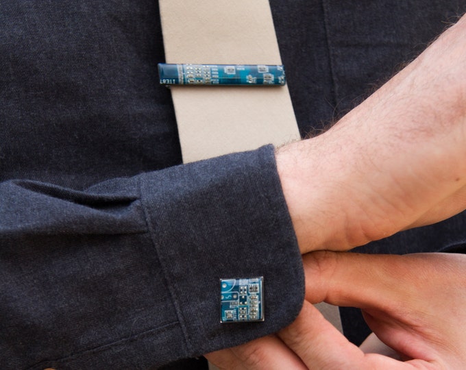 Cufflinks and Tie Clip Set - Computer Circuit Board Accessories ...