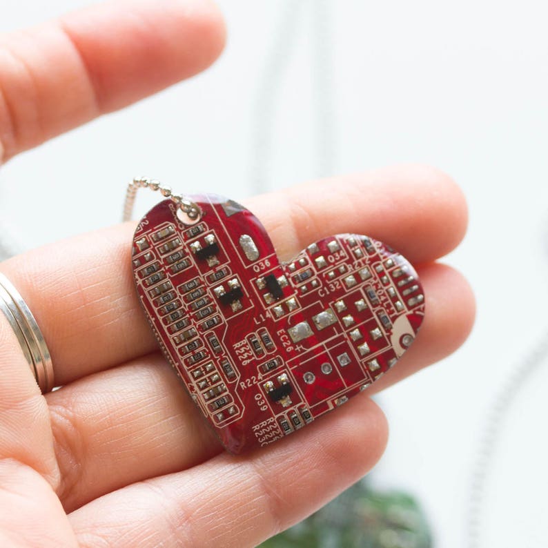 Heart Necklace Recycled Circuit Board Heart Techie Statement - Etsy Canada