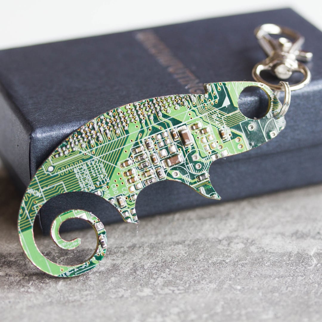 Circuit Board Chameleon Lizard - Brooch, Keychain or Bag Tag - Recycled ...