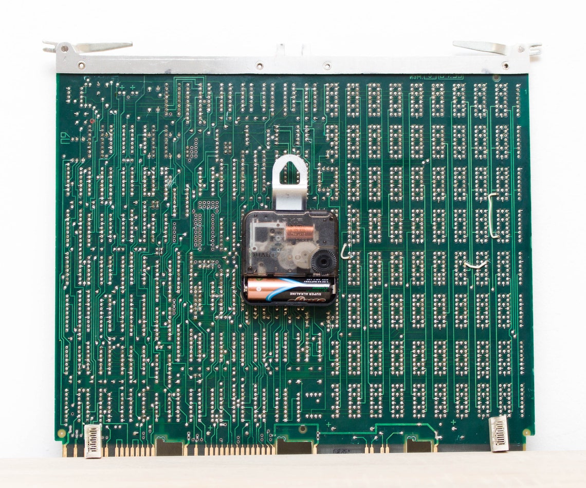 Geeky Wall clock recycled vintage Computer green circuit | Etsy