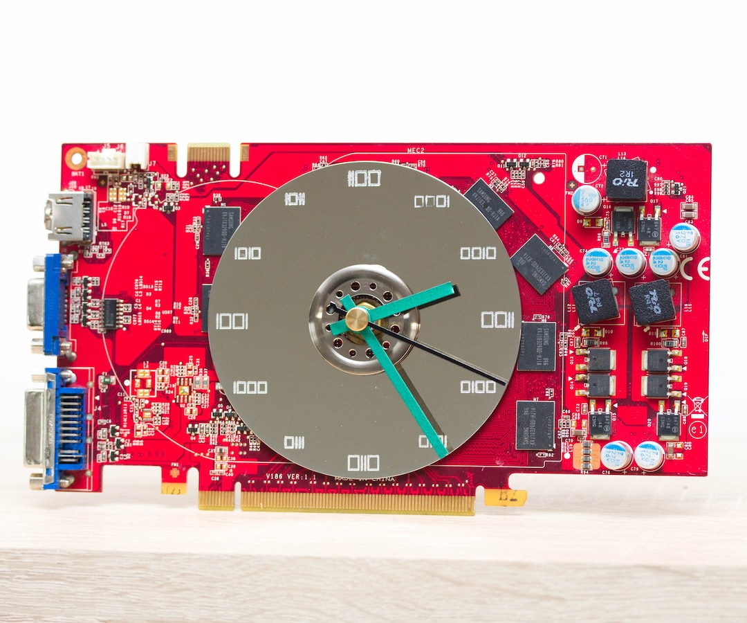Desk Clock Made With Red Circuit Board, Geeky Office Clock, Recycled ...