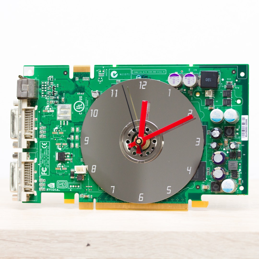 Desk Clock - Unique Office Clock, Recycled Video Card Clock - Green ...