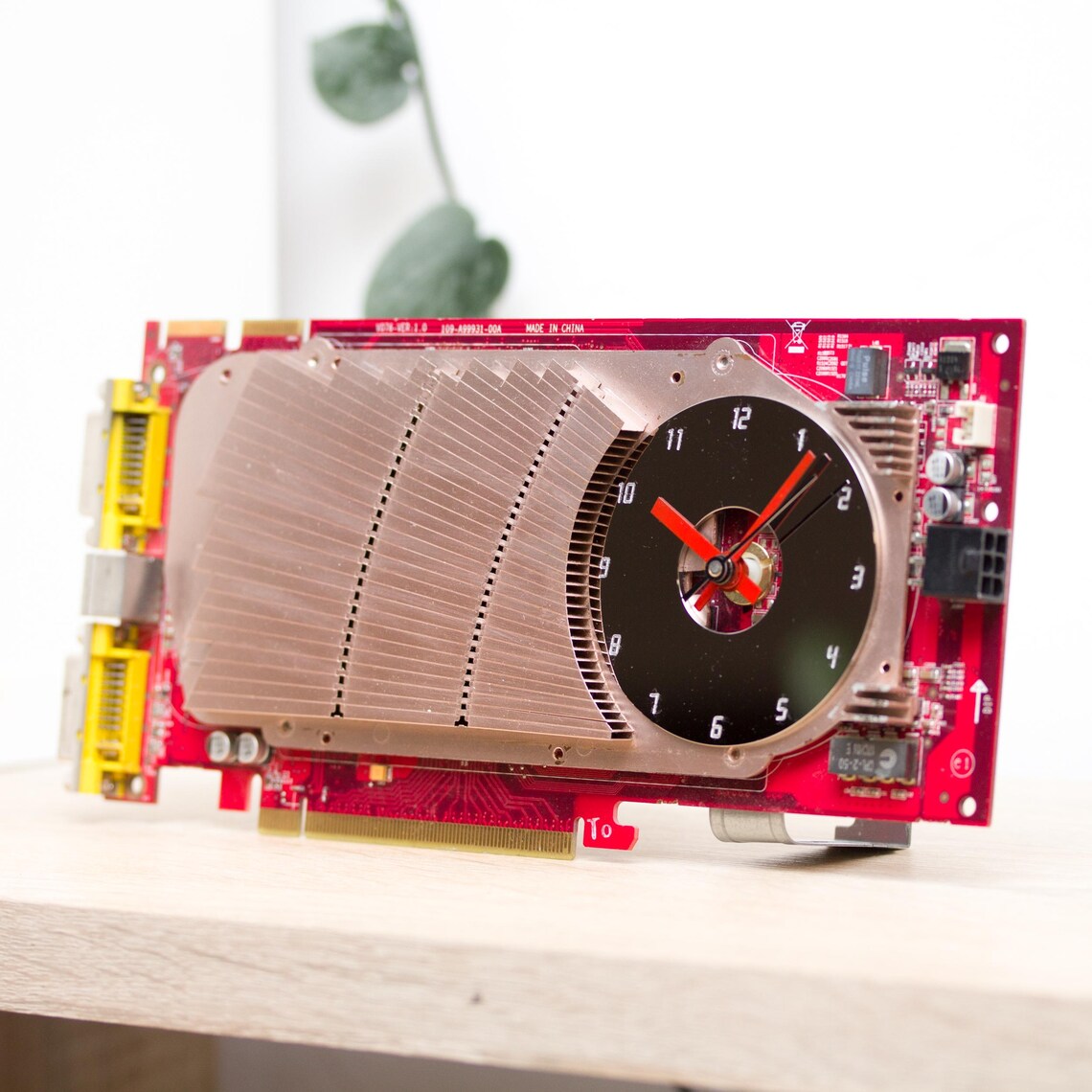 Desk Clock - Unique Office Clock, Recycled Graphics Card Clock - Red ...