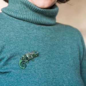 Circuit Board Chameleon Lizard - Brooch, Keychain or Bag Tag - Recycled ...