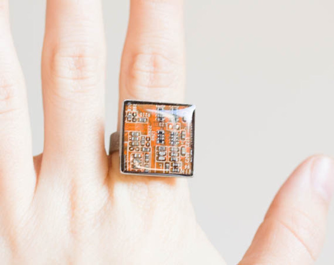 Square Cocktail Ring - Circuit Board Ring - Geeky Ring - Computer ...