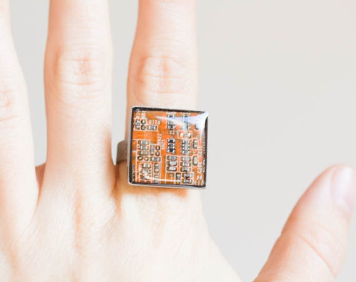 Square Cocktail Ring Circuit Board Ring Geeky Ring - Etsy