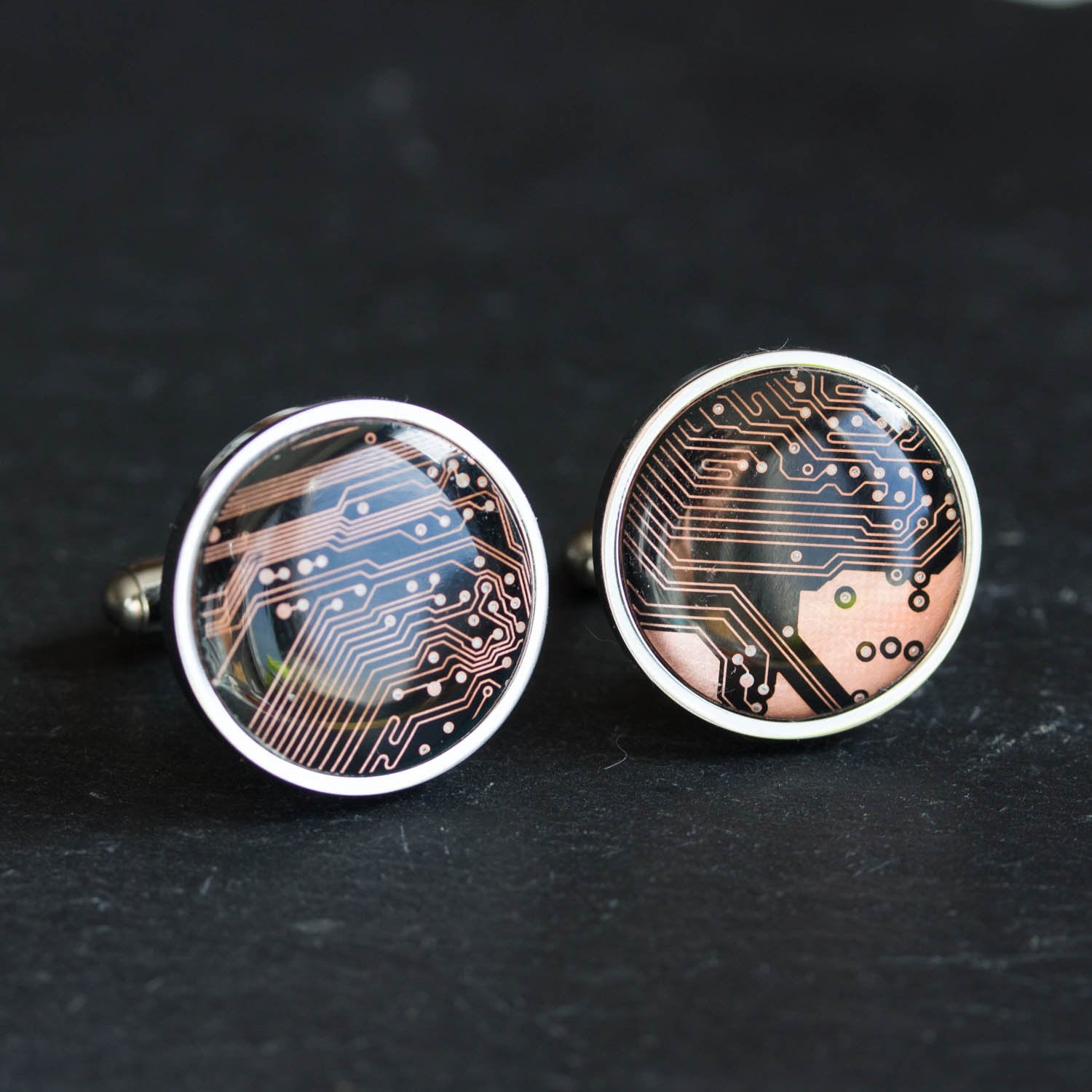 Black and Copper Cufflinks in Stainless Steeel - Unique Circuit Board ...