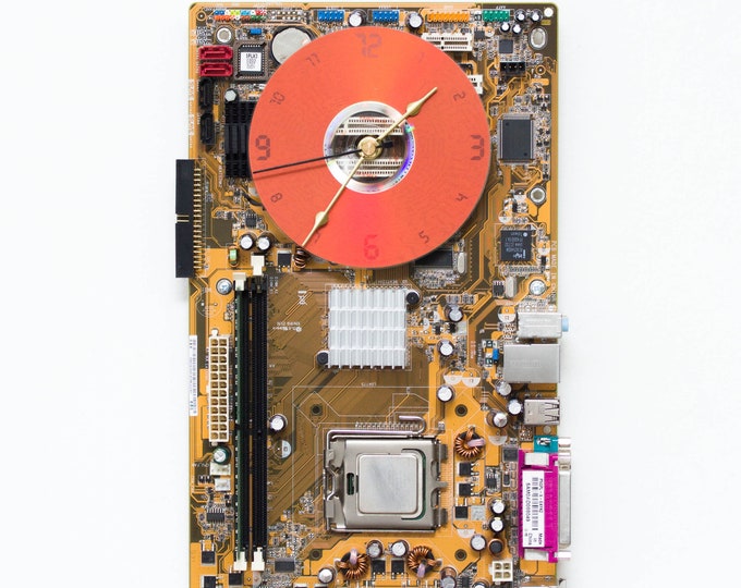 Geeky Wall Clock Techie Clock Home Decor Yellow / Olive Green Circuit ...