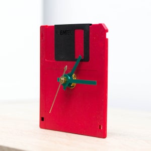 Unique Desk Clock - Red Recycled Floppy Disk Clock, Ready to Ship C2168 ...