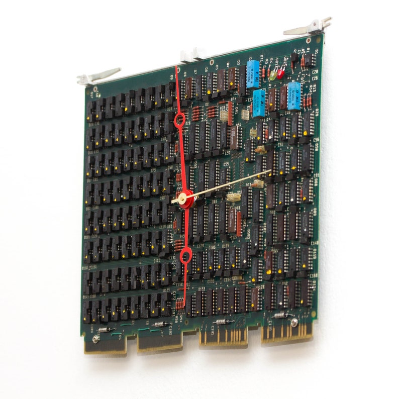 Geeky Wall clock recycled vintage Computer green circuit | Etsy