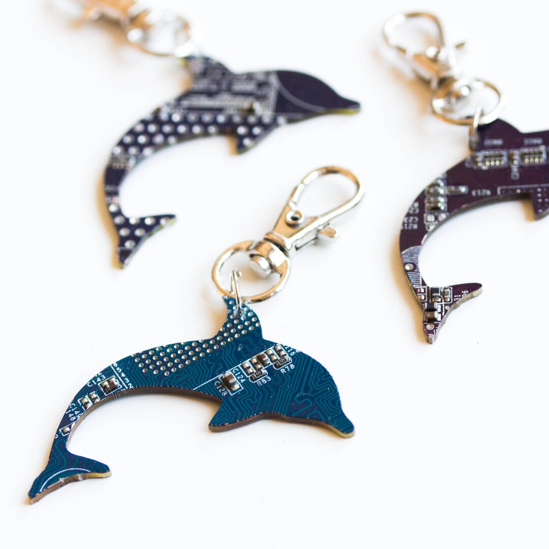 Circuit Board Dolphin - Keychain or Bag Tag, Recycled Gift, Computer ...