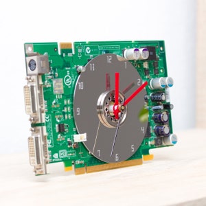 Desk Clock - Unique Office Clock, Recycled Video Card Clock - Green ...