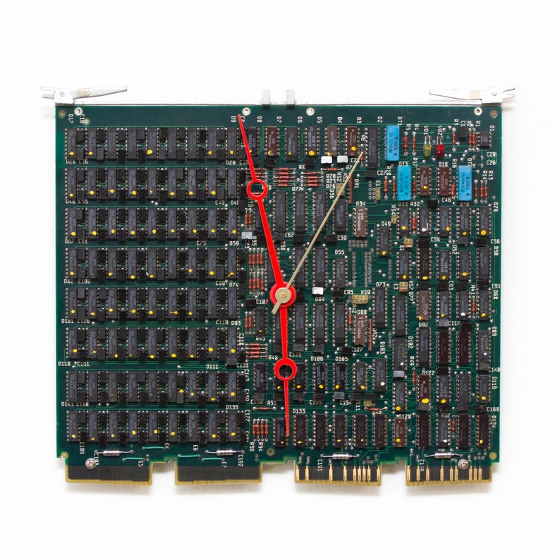 Geeky Wall clock recycled vintage Computer green circuit | Etsy