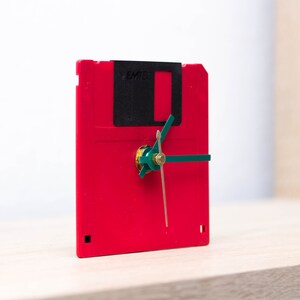 Unique Desk Clock - Red Recycled Floppy Disk Clock, Ready to Ship C2168 ...