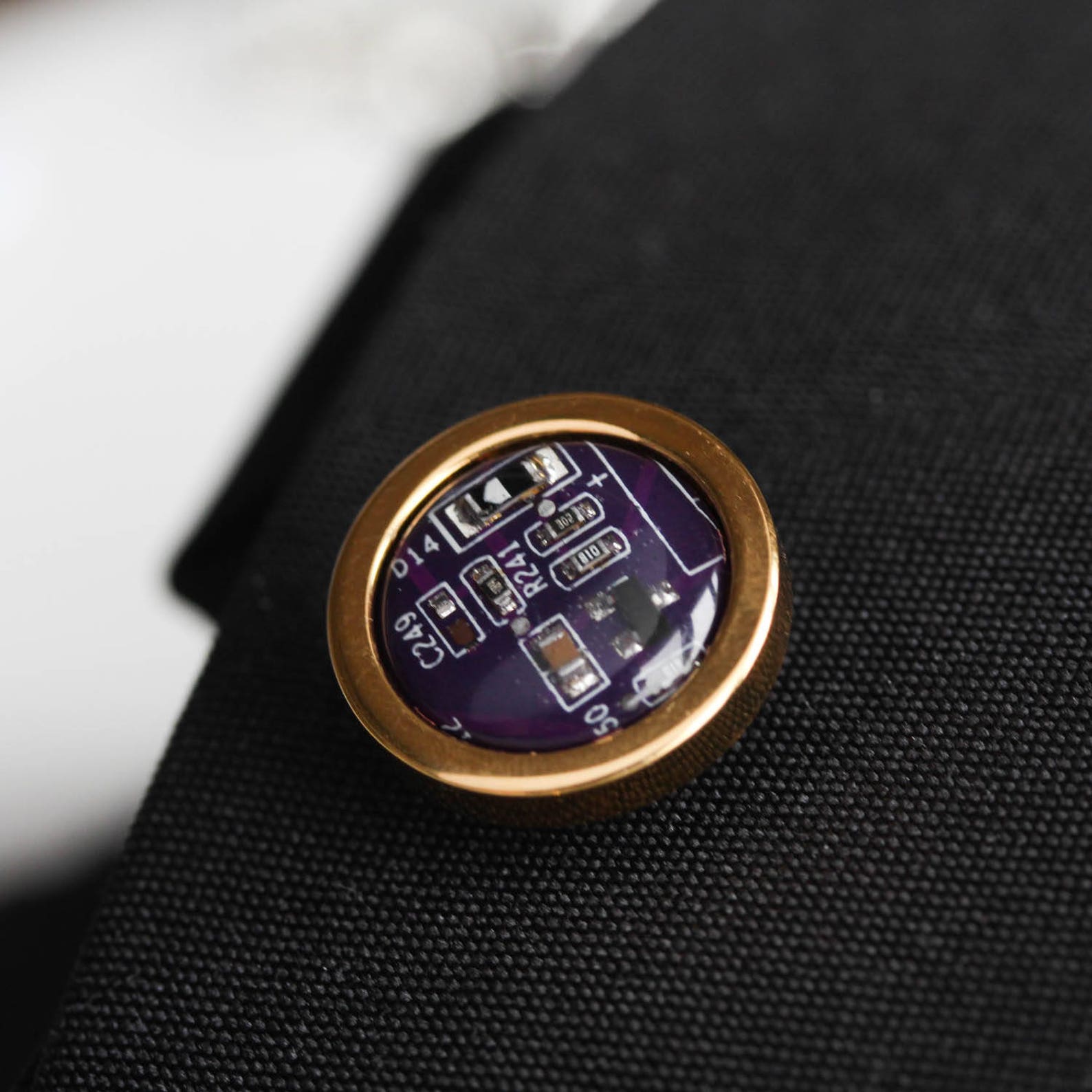 Round Circuit Board Pin Golden Pin Unique Techie Inspired | Etsy