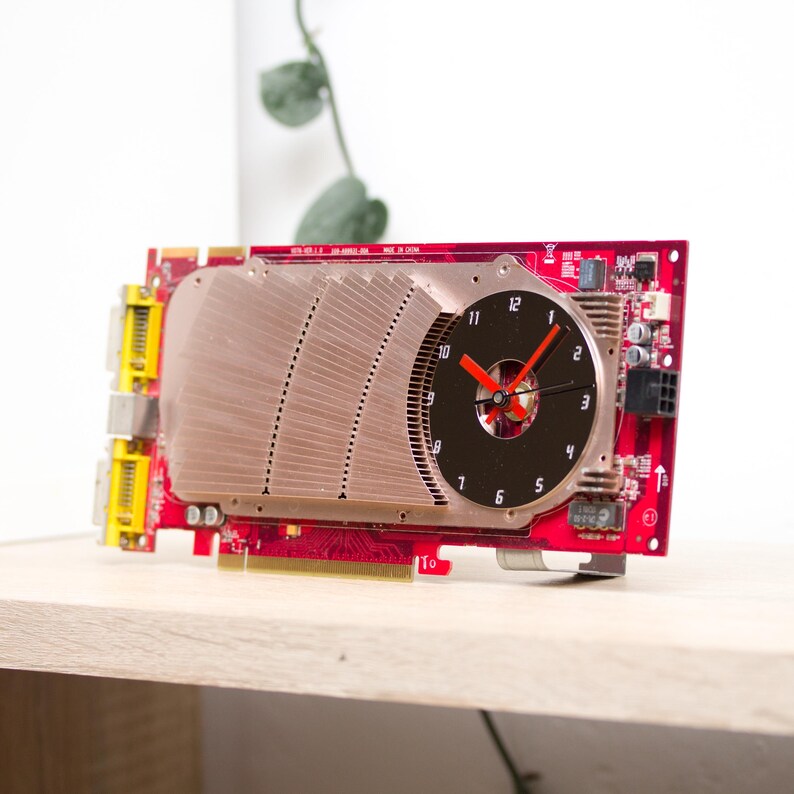 Desk Clock - Unique Office Clock, Recycled Graphics Card Clock - Red ...
