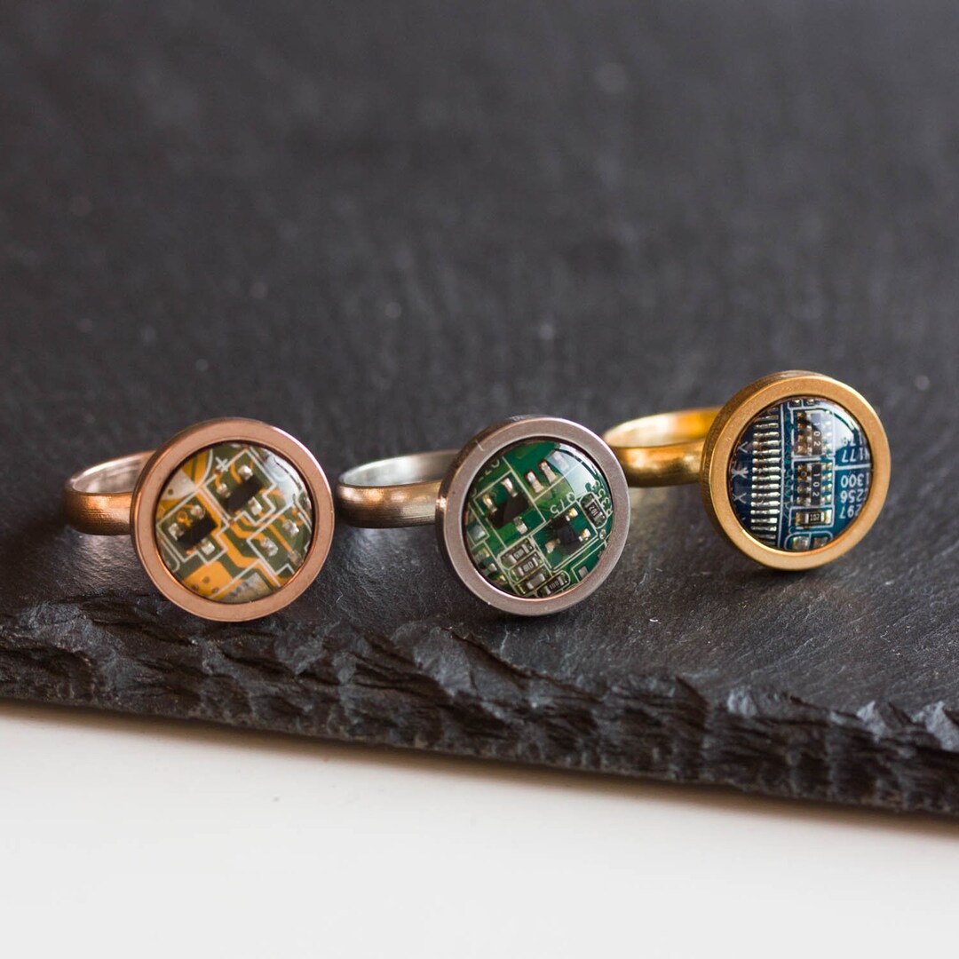 Geeky Ring With Circuit Board Piece, Various Colors - Etsy
