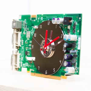 Desk Clock - Unique Office Clock, Recycled Video Card Clock - Green ...