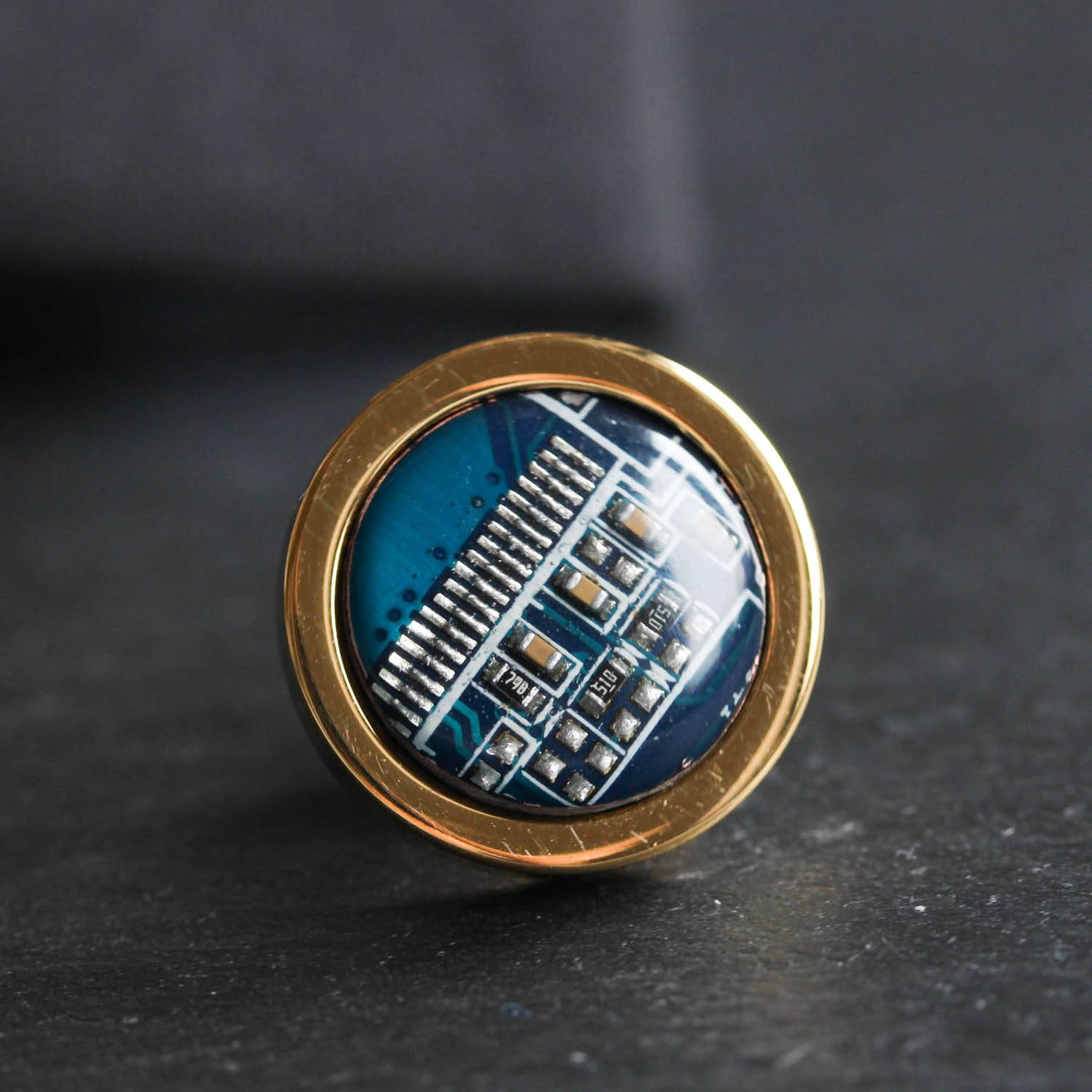 Round Circuit Board Pin Golden Pin Unique Techie Inspired - Etsy