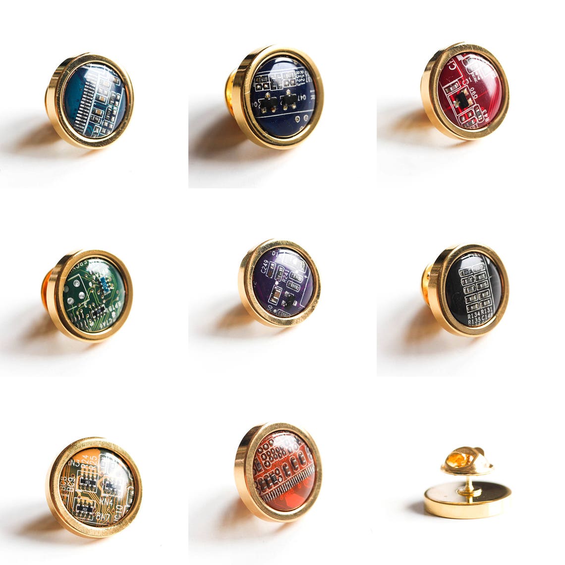 Round Circuit Board Pin Golden Pin Unique Techie Inspired - Etsy