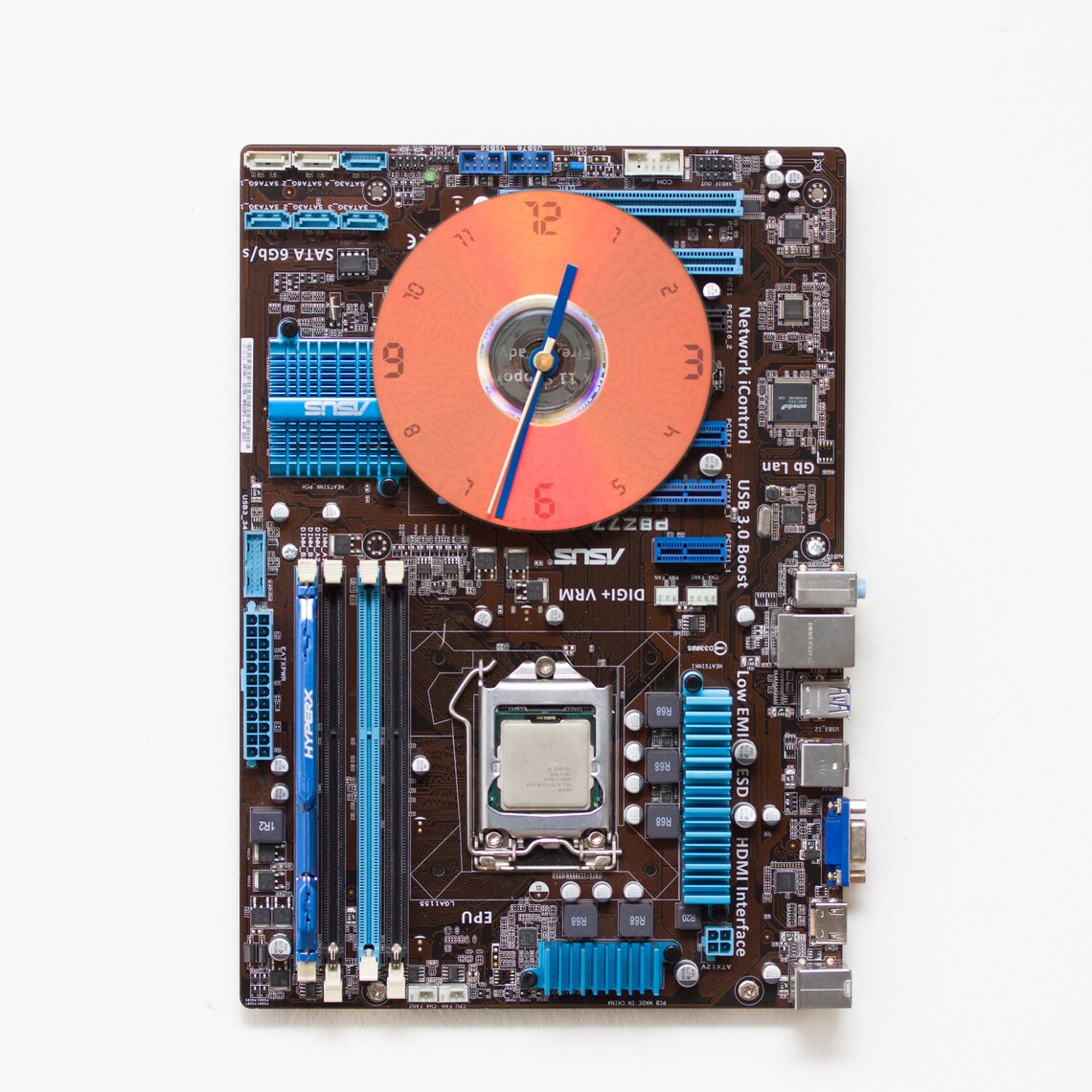 Wall Clock Made of Dark Brown Circuit Board With Bright Blue - Etsy