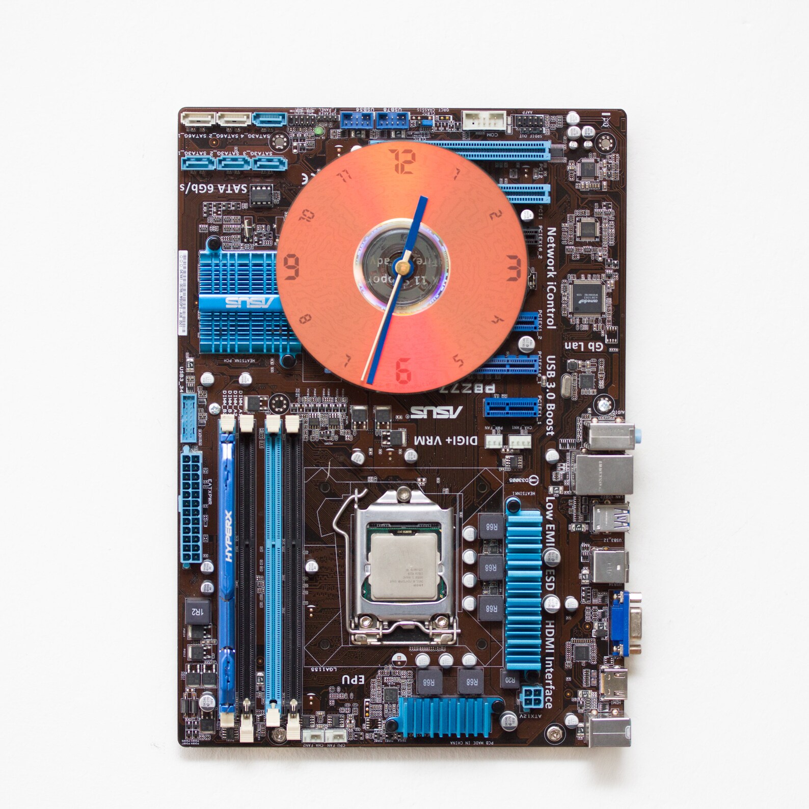 Wall Clock Made of Dark Brown Circuit Board With Bright Blue - Etsy