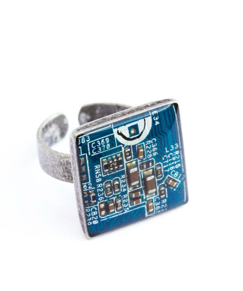 Square Cocktail Ring Circuit Board Ring Geeky Ring - Etsy