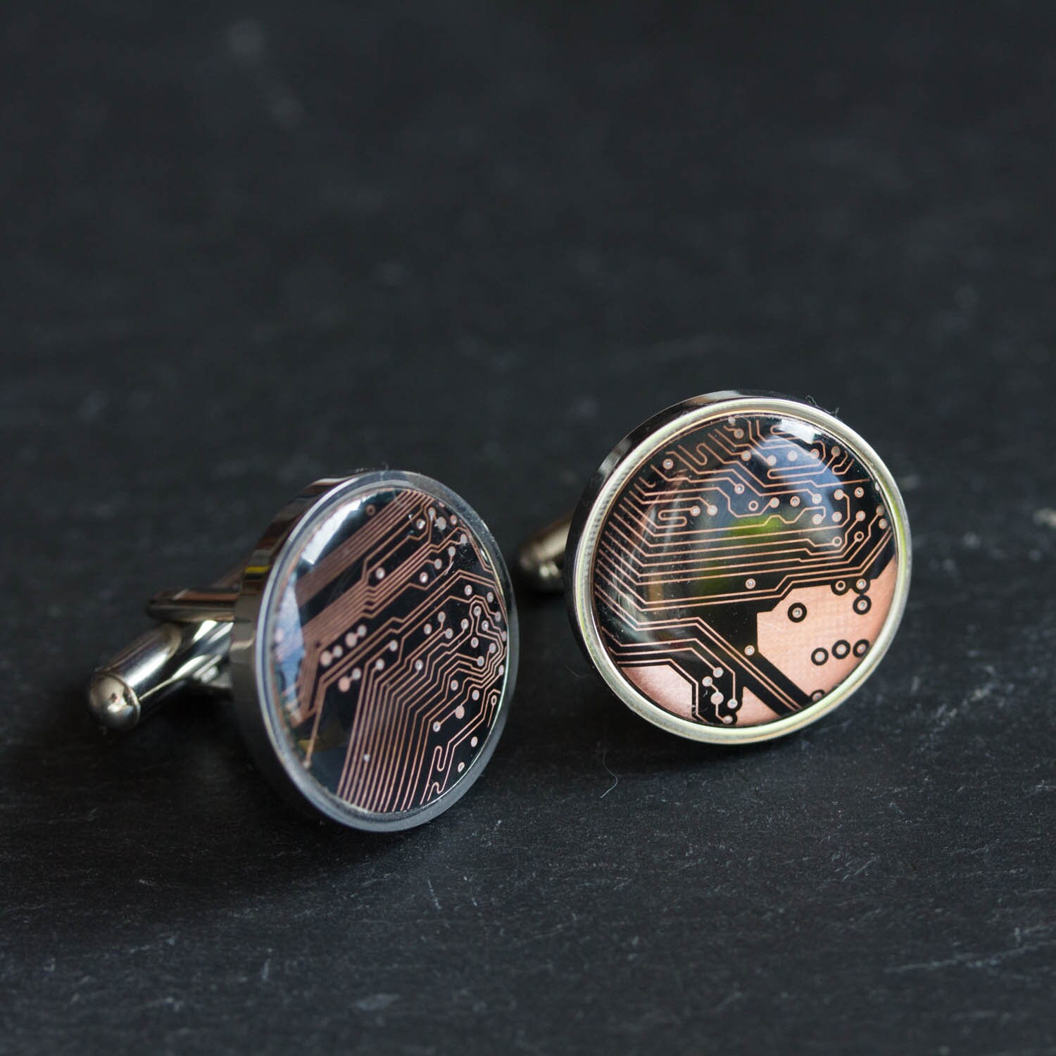 Black and Copper Cufflinks in stainless steeel unique | Etsy