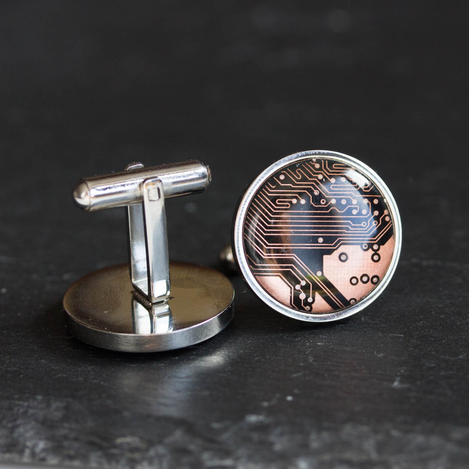 Black and Copper Cufflinks in Stainless Steeel Unique - Etsy