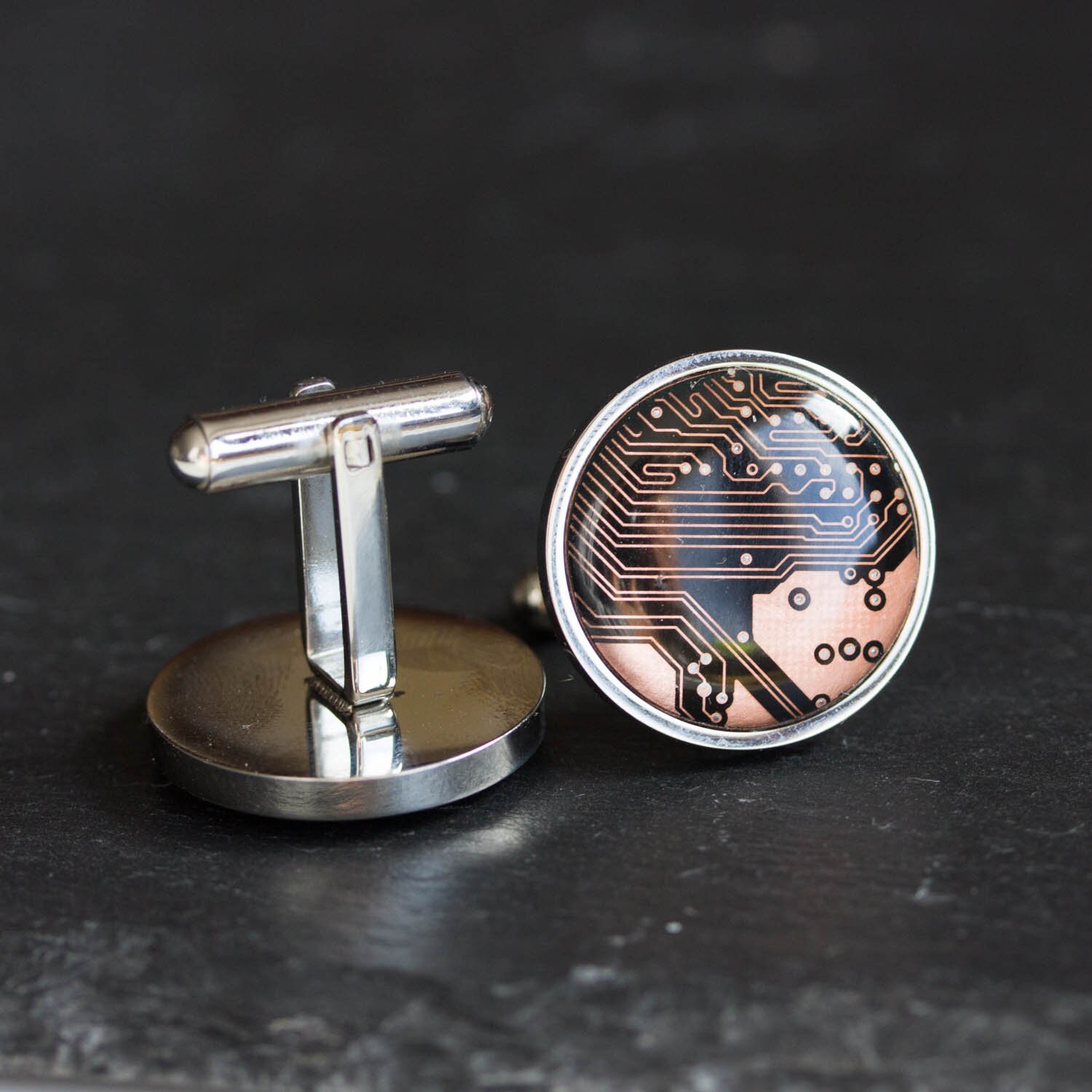 Black and Copper Cufflinks in stainless steeel unique | Etsy