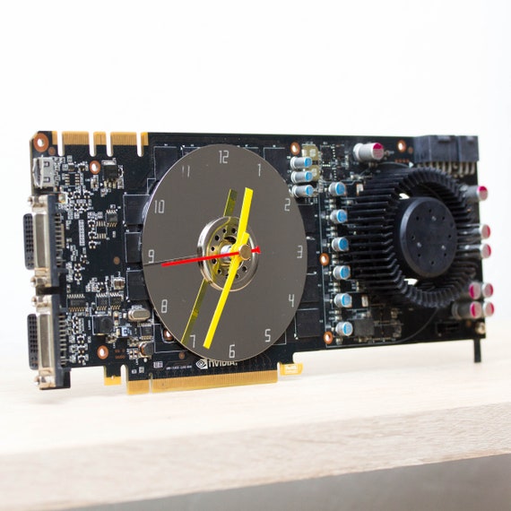 Desk clock for geeky office Recycled black graphic card | Etsy