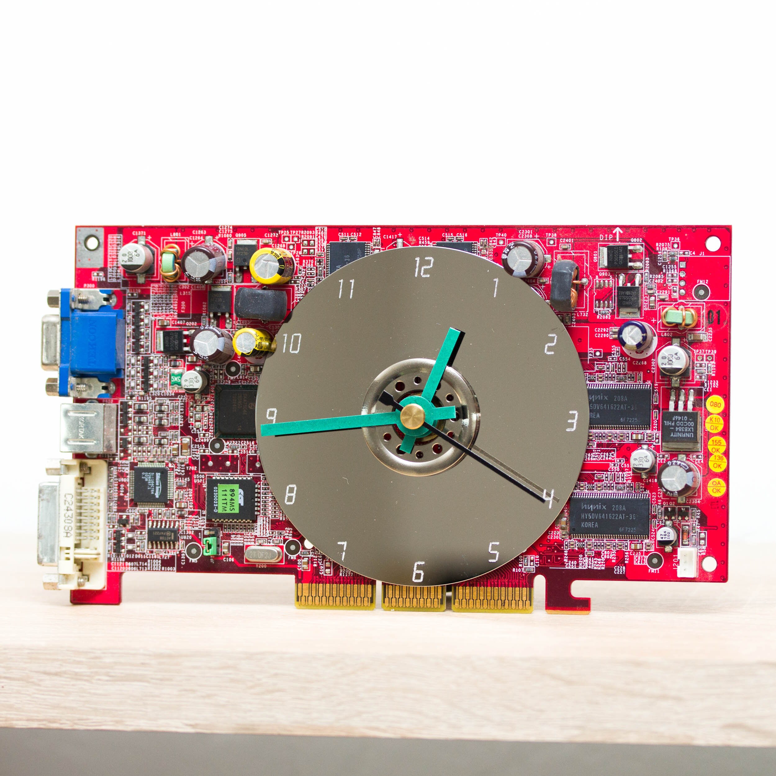 Desk clock made with red circuit board geeky office clock | Etsy