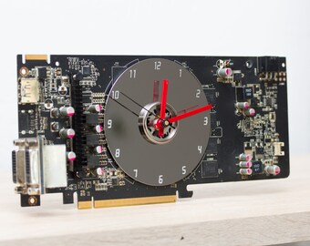 Desk Clock for Geeky Office Recycled Black Graphics Card - Etsy