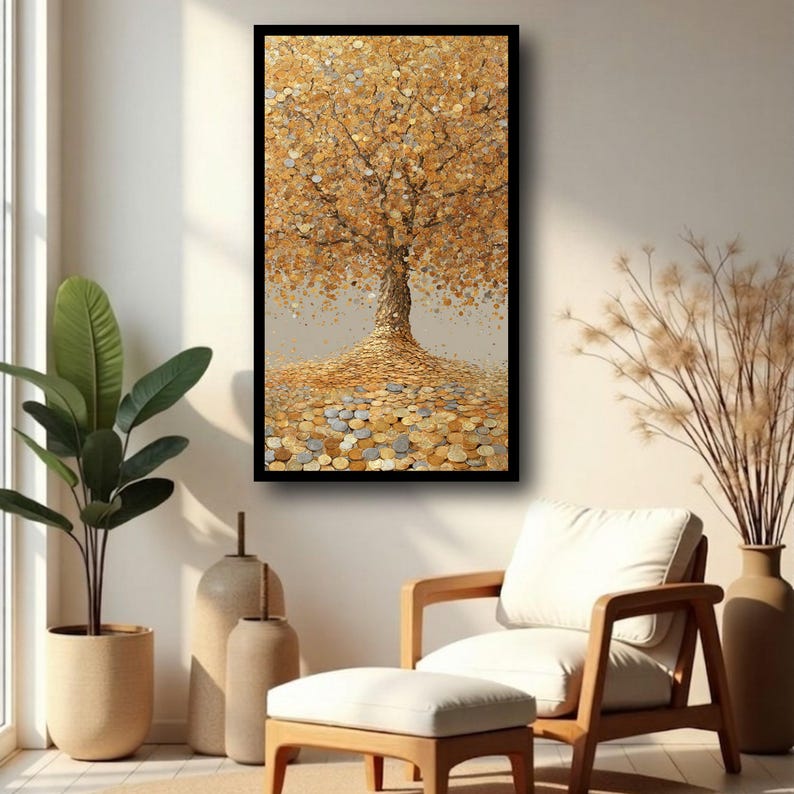 Golden Coin Tree Canvas, Wealth and Prosperity Wall Art, Money Growth ...