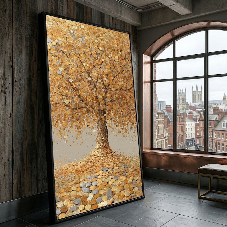 Golden Coin Tree Canvas, Wealth and Prosperity Wall Art, Money Growth ...