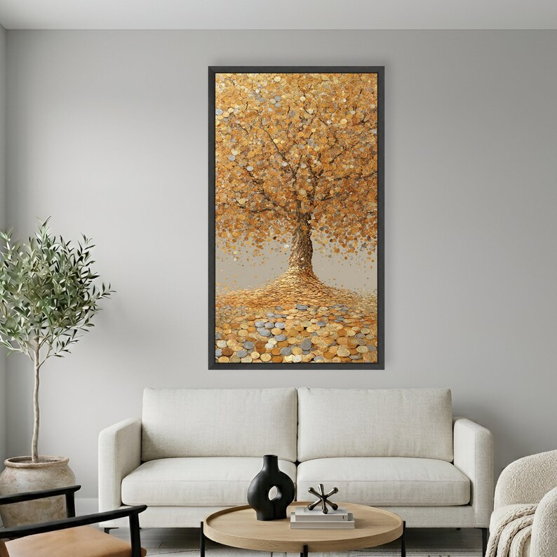Golden Coin Tree Canvas, Wealth and Prosperity Wall Art, Money Growth ...